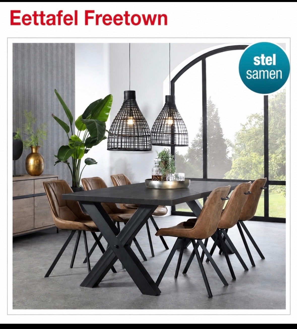 ≥ Nieuwe Eettafel Freetown 220x100 - Zwart blad, zwarte poten — Tafels ...