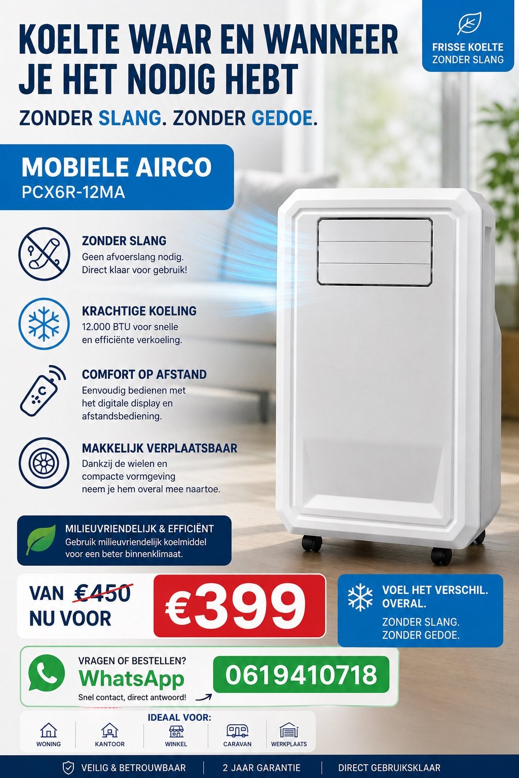 ≥ Mobiele airco zonder slang - Koel en comfortabel! — Airco's — Marktplaats