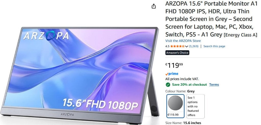 ≥ ARZOPA 15.6" Portable Monitor A1 FHD 1080P IPS, HDR — Monitoren ...