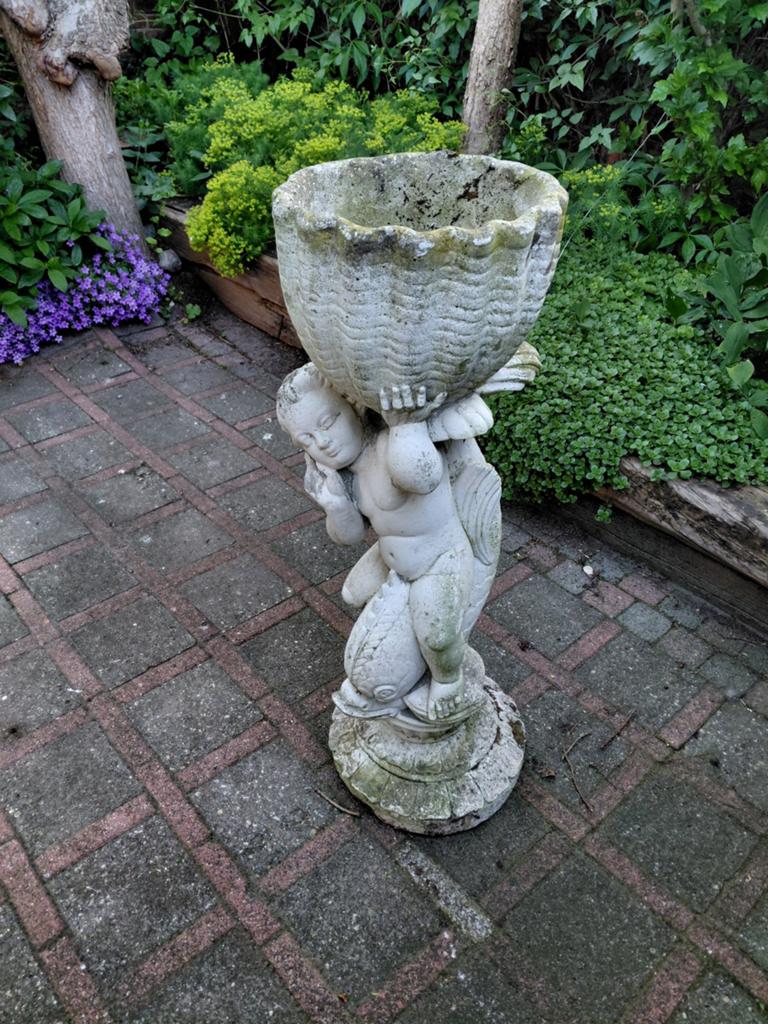 ≥ Antieke stenen putto tuinbeeld met schaal — Tuinbeelden — Marktplaats