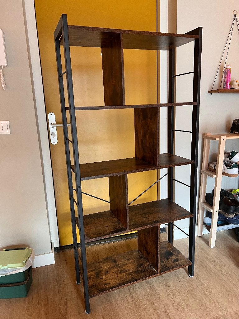≥ Dark Brown Wood & Matte Black Metal Shelving Unit — Kasten ...
