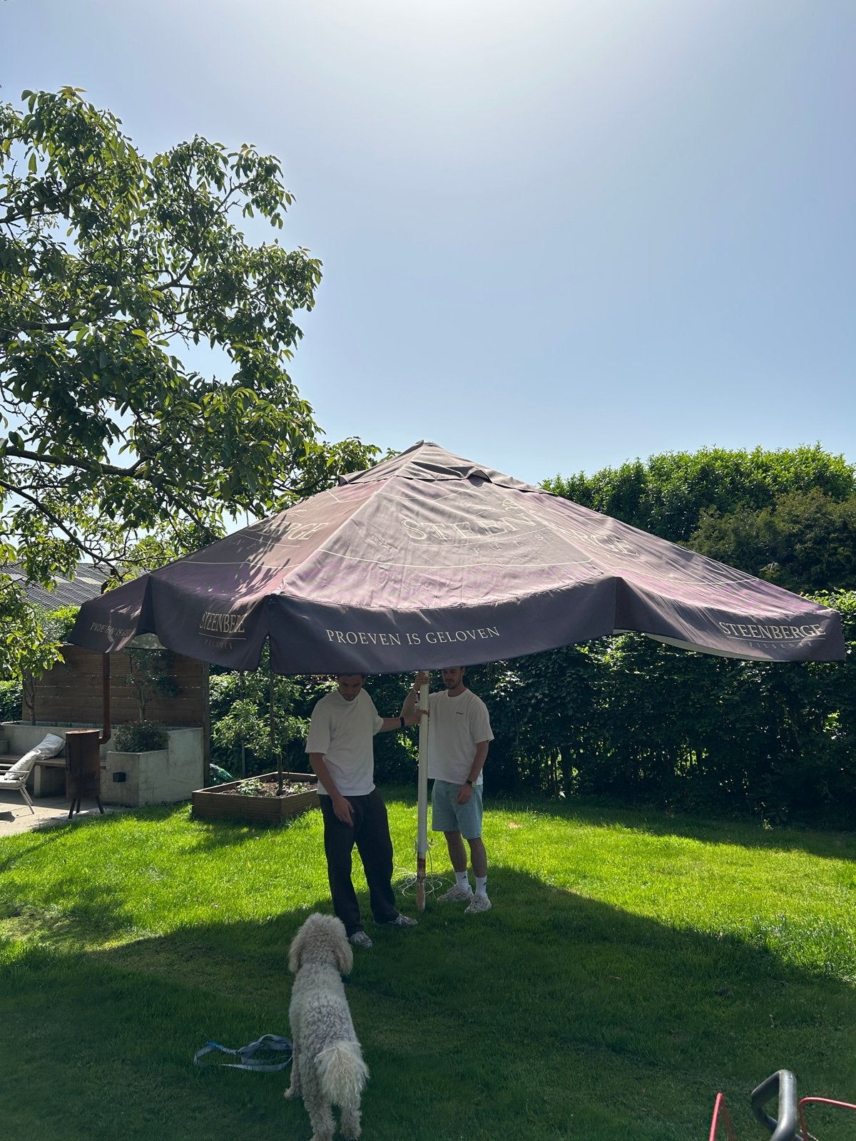 ≥ Horeca Parasol 4x4m met Trektouw - Klein Scheurtje — Parasols ...