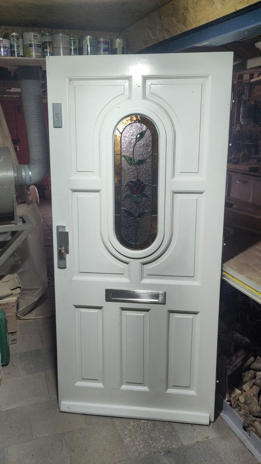 ≥ Witte voordeur van Meranti hout met glas-in-lood (m2405794615 ...