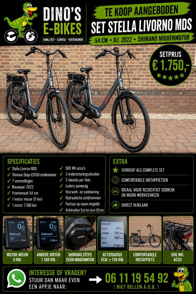 ≥ SET Stella Livorno.54 cm.Shimano middenmotor.2022 SET € 1750 ...