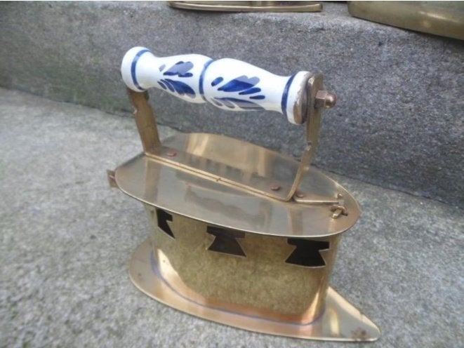 ≥ Vintage koperen STRIJKIJZER messing, koper, Delfts Blauw — Antiek ...