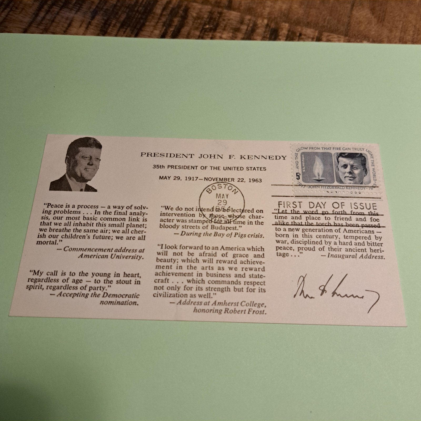≥ JFK First Day of Issue Postkaart met Citaten — Postzegels ...