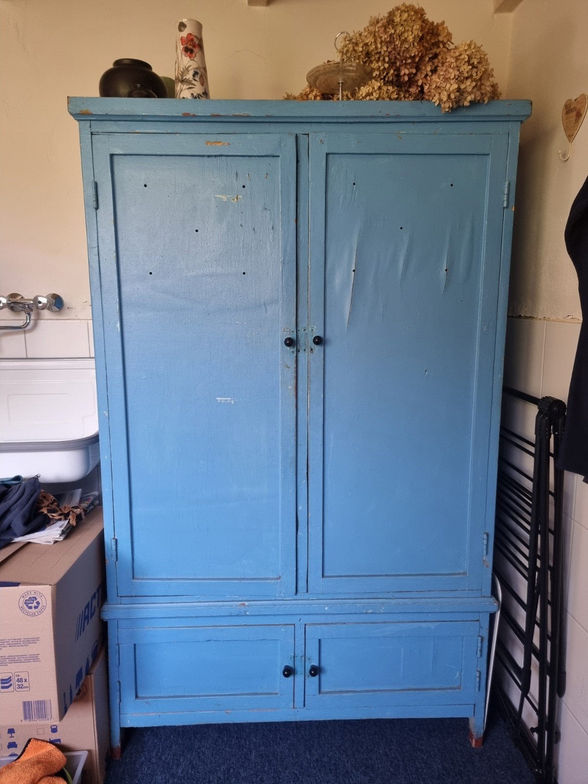 ≥ Blauwe vintage kast met lades - 110x40x177 cm — Antiek | Meubels ...