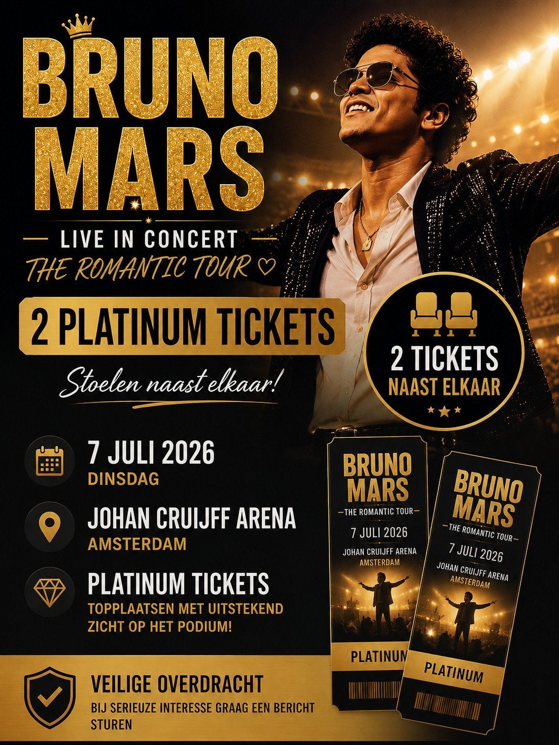 ≥ Bruno Mars - Romantic tour - 2 Platinum tickets - 7 juli ...