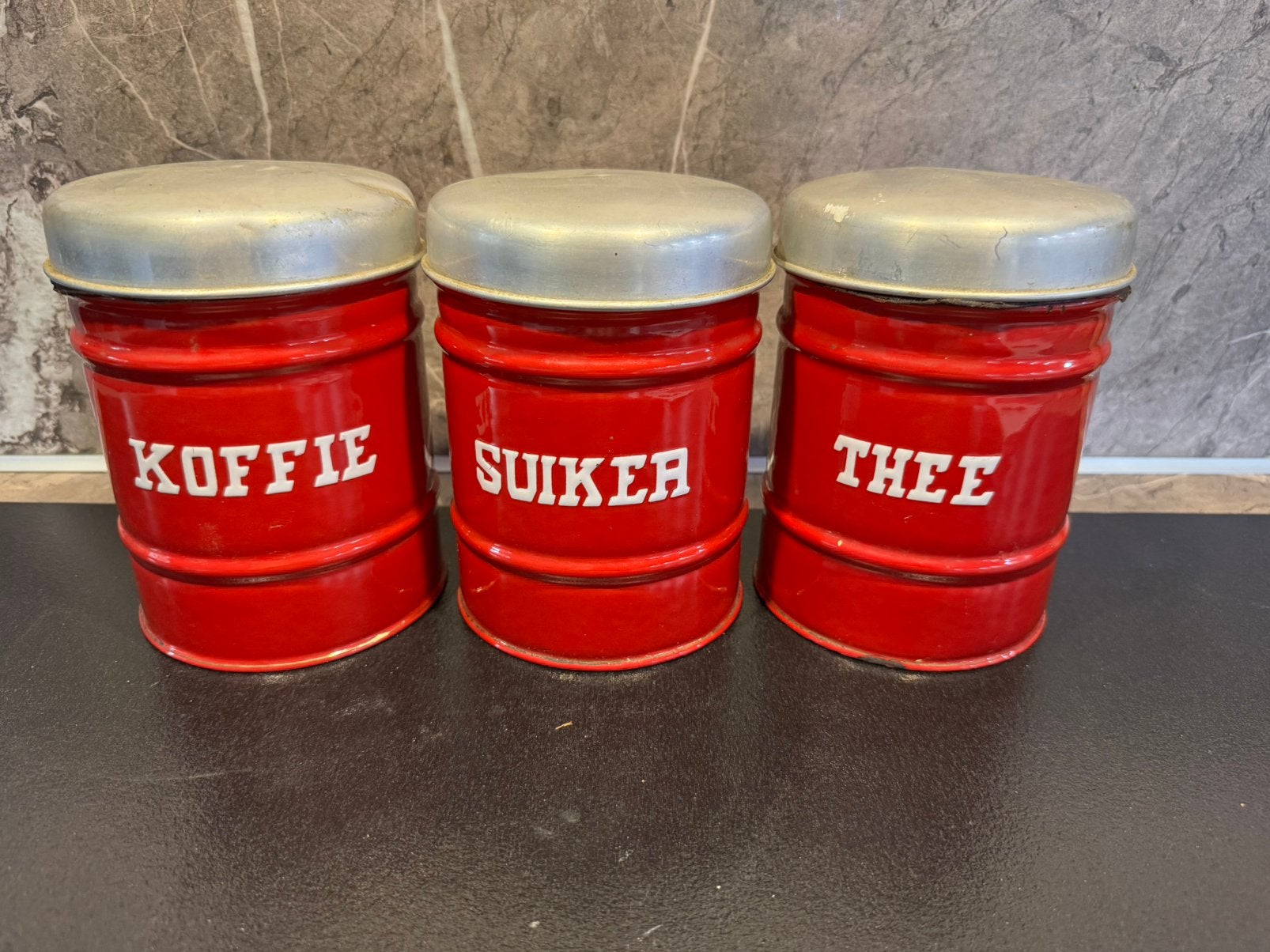 ≥ Koffie, Thee, Suiker Rood | Antiek Emaille Inkoop | Marktplaats