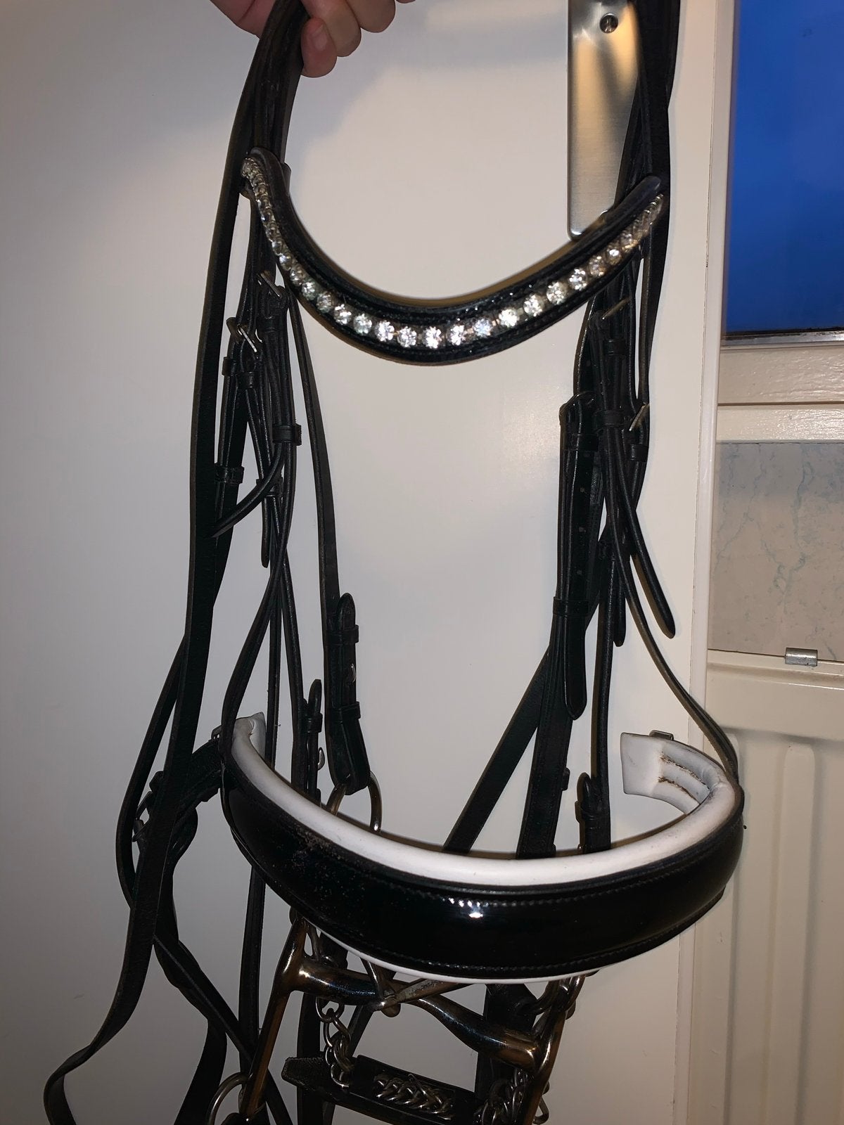 ≥ Passier stang en trens lak hoofdstel wit onderlegd maat Full ...