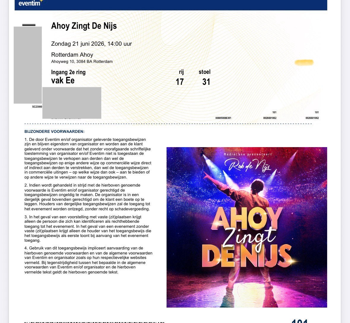 ≥ 2 tickets Ahoy zingt Rob de Nijs, zondag 21 juni om 14:00 — Concerten ...