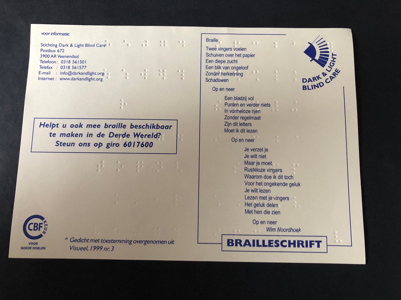 ≥ Braille leskaart en gedicht - Dark & Light Blind Care (m2408312925 ...
