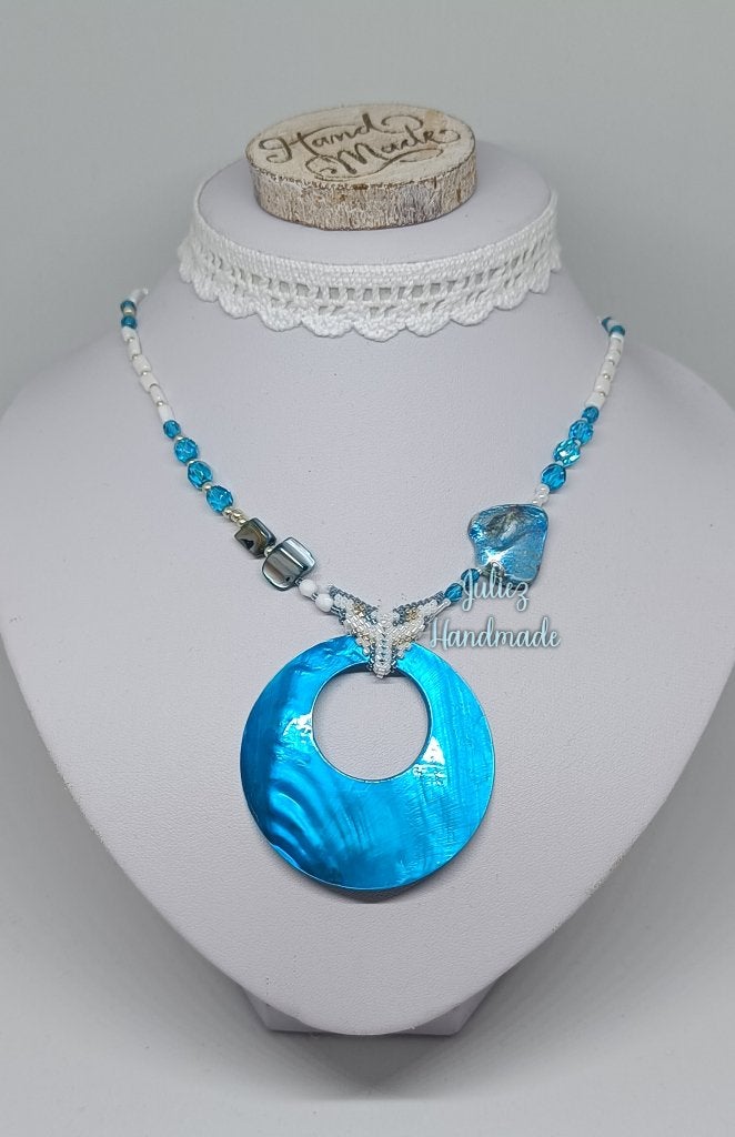≥ Mooie ketting blauwe schelp hanger/Miyuki Juliez Handmade — Kettingen ...
