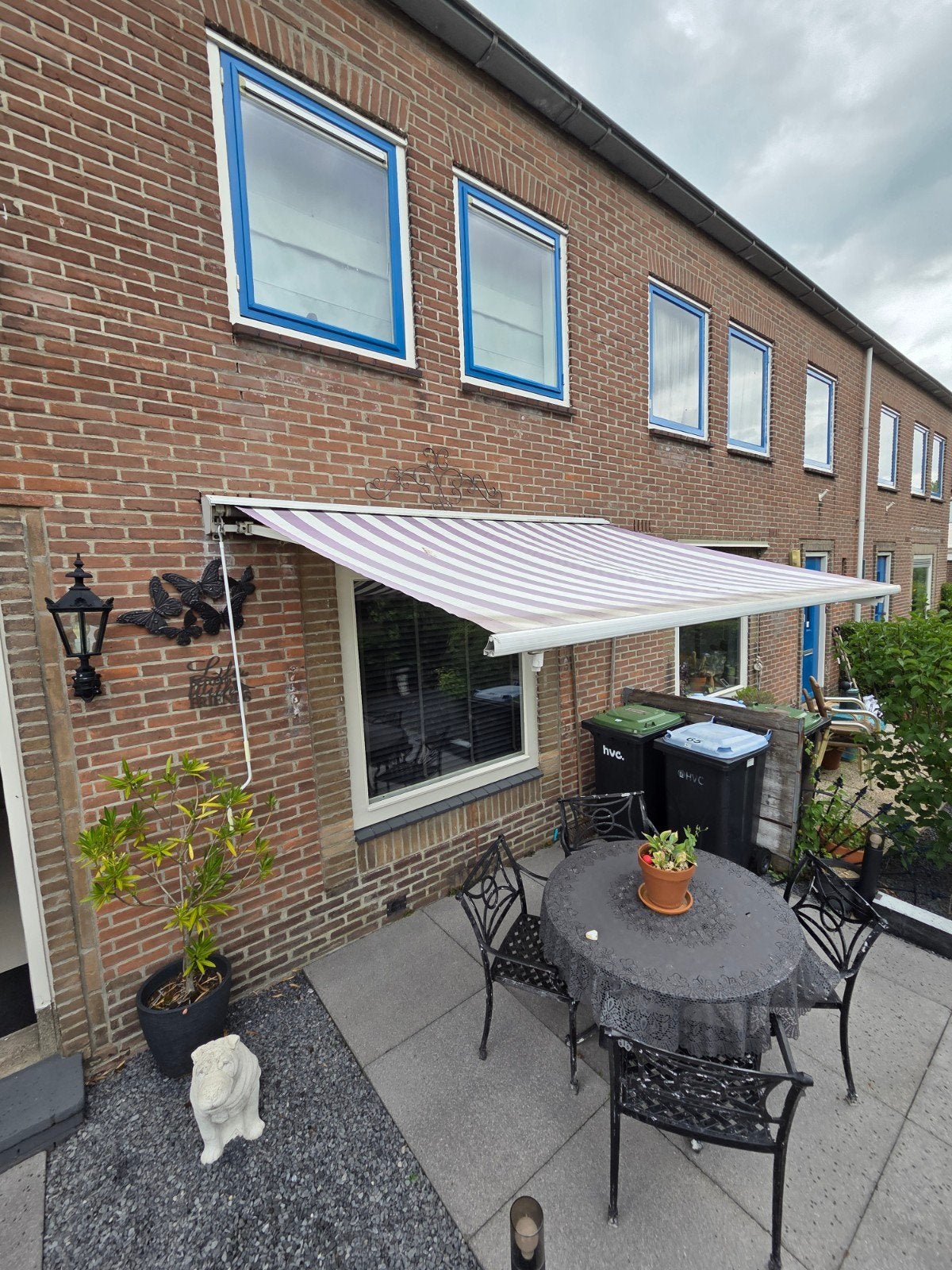 ≥ Zonnescherm 3 meter breed - Wit/Paars gestreept — Hand ...