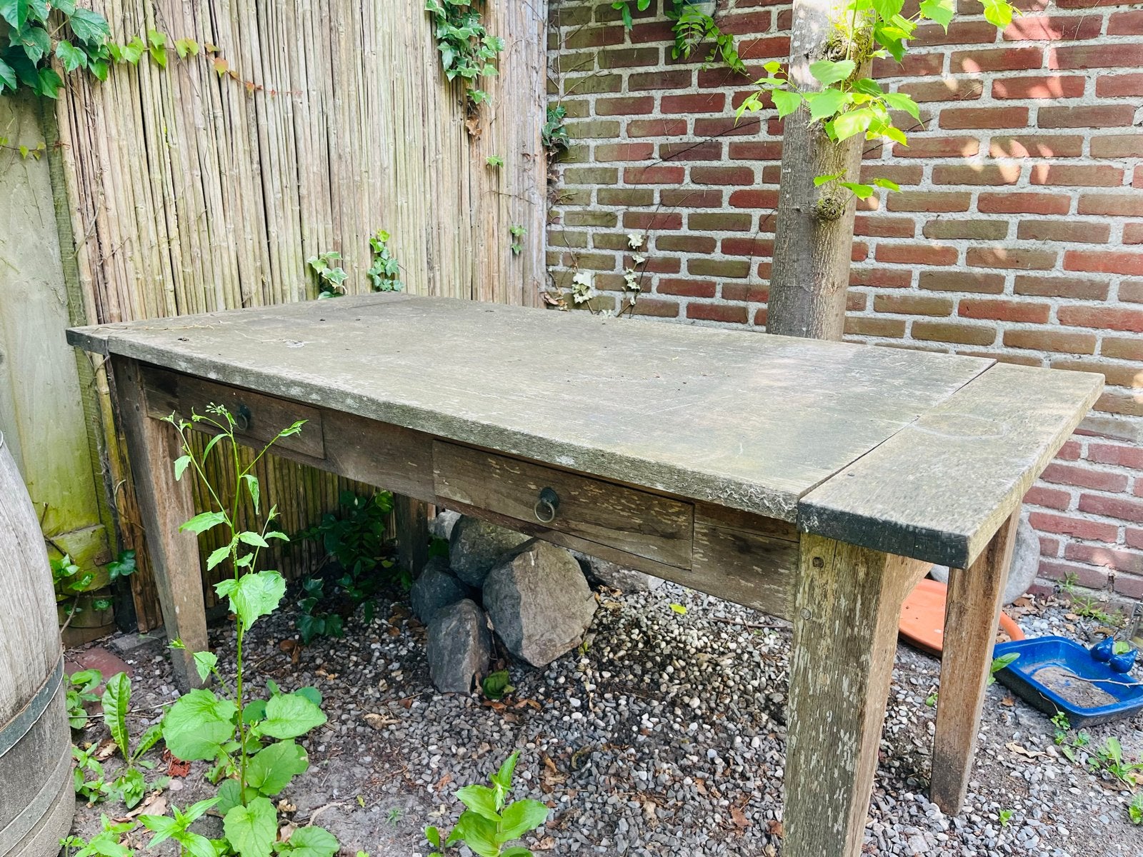≥ Oude houten werkbank / tuintafel — Tuintafels — Marktplaats