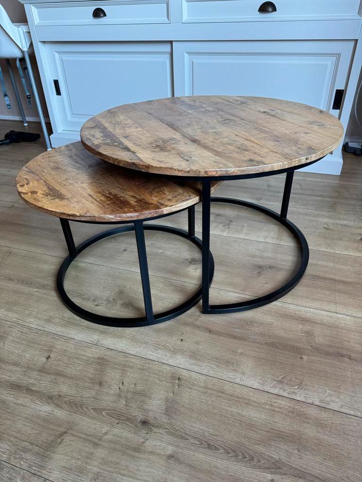 ≥ Industriële salon tafels mangohout set — Tafels | Salontafels ...