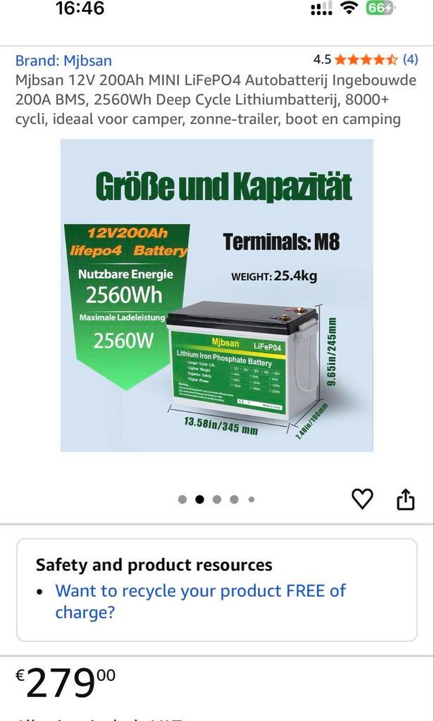 ≥ 2x 12V 200Ah LiFePO4 accu met BMS camper batterij. — Accu's en ...