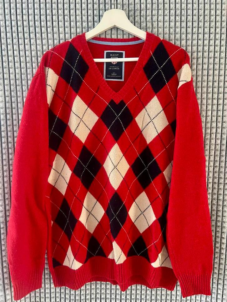 ≥ GANT wollen trui - blauw/wit/rood geruit — Truien en Vesten — Marktplaats