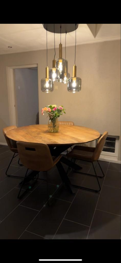 ≥ Ronde eettafel 160cm + 4 leren stoelen (mag apart) — Tafels ...