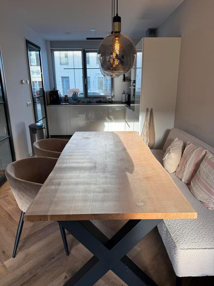 ≥ Boomstamtafel met stalen X-poten - 207x97cm — Tafels | Eettafels ...