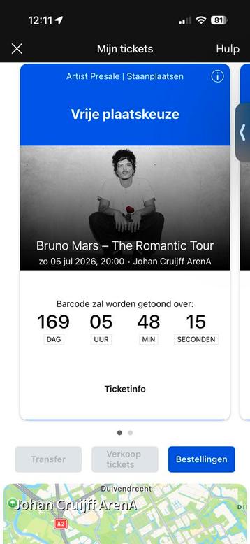 ≥ 2 staanplaatsen Bruno Mars 5 juli 2026 “The Romantics tour ...