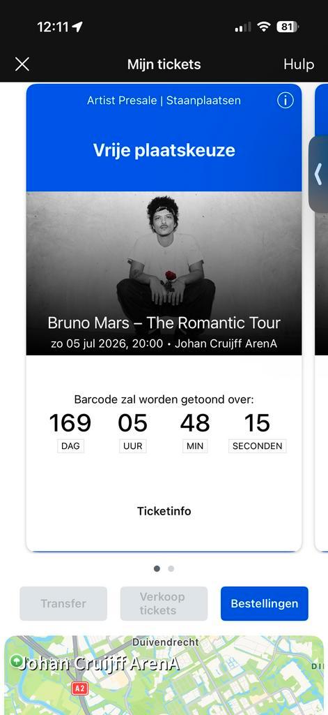 ≥ 2 staanplaatsen Bruno Mars 5 juli 2026 “The Romantics tour ...