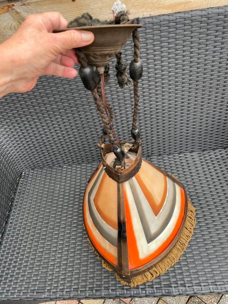 ≥ Origineel art-deco hang lamp amsterdamse school oranje bruin — Antiek ...
