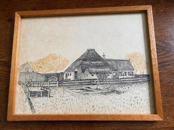 ≥ Boerderij Harkebuurt Oosterend Texel ingekleurde pentekening — Kunst ...